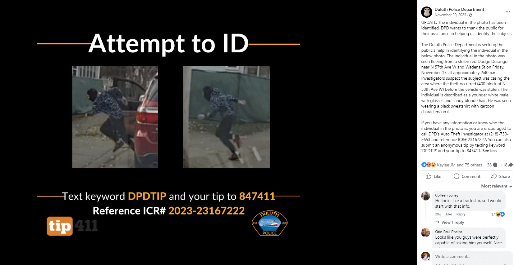 Duluth MN Police Department Finds Successful Identification of Suspect ...